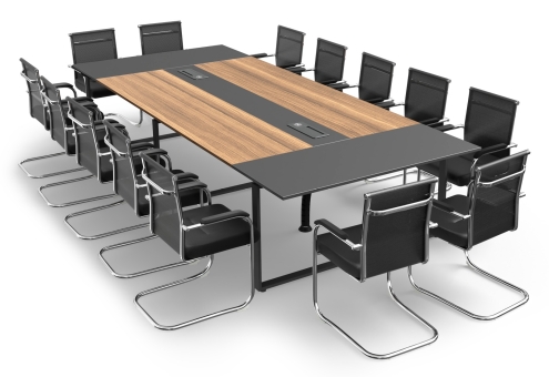 Conference table set ANJA360i in grey-walnut brown with induction ...