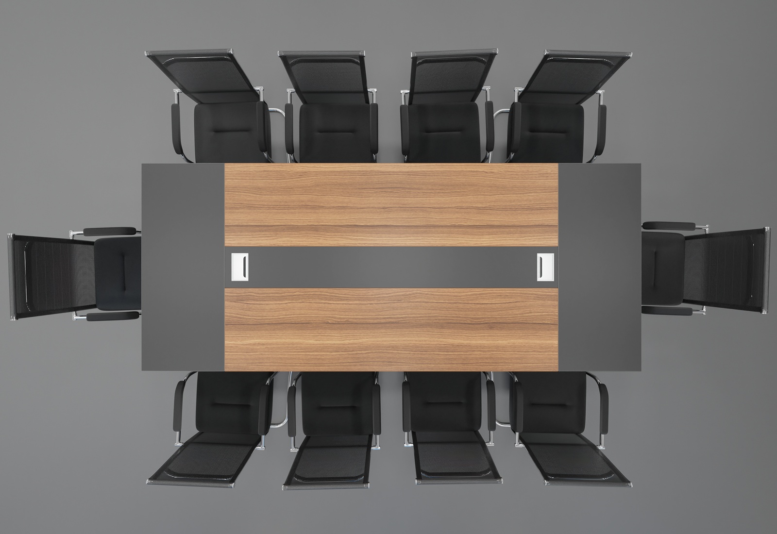 Conference table set ANJA280 in grey-walnut brown + 10 MARINA chairs